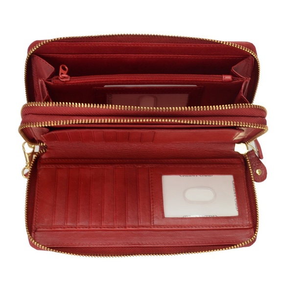 Bags | Womens Leather Rfid Organizer Double Zipper Wallet | Poshmark
